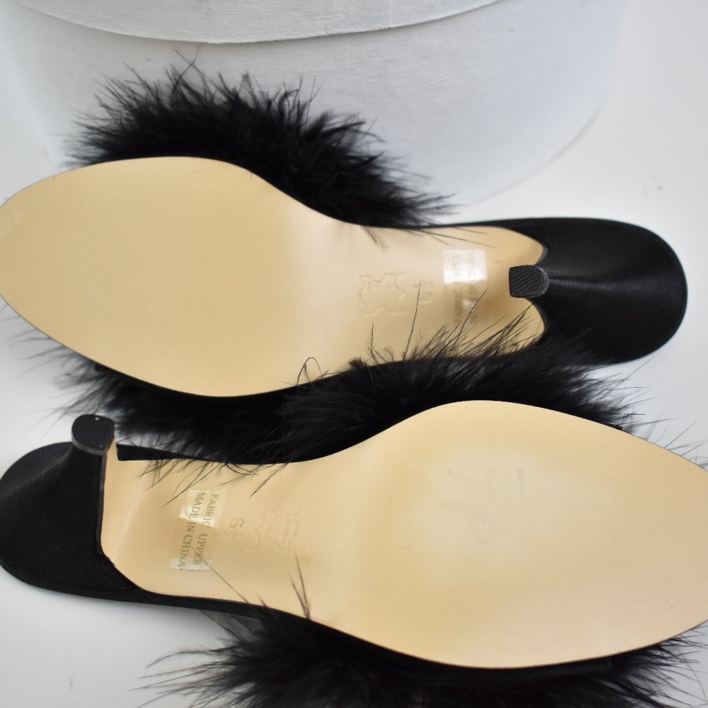 Satin And Ostrich Feather Black Slippers - Gem